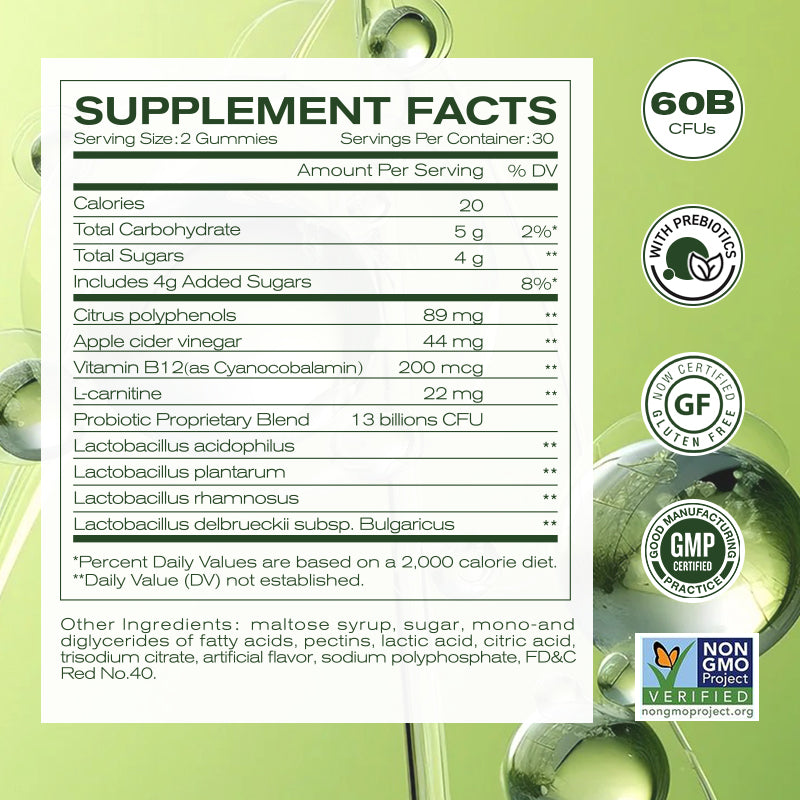 Apple cider Vinegar Gummies 15 days Clean, gluten-free, non-GMO, ACV N ...